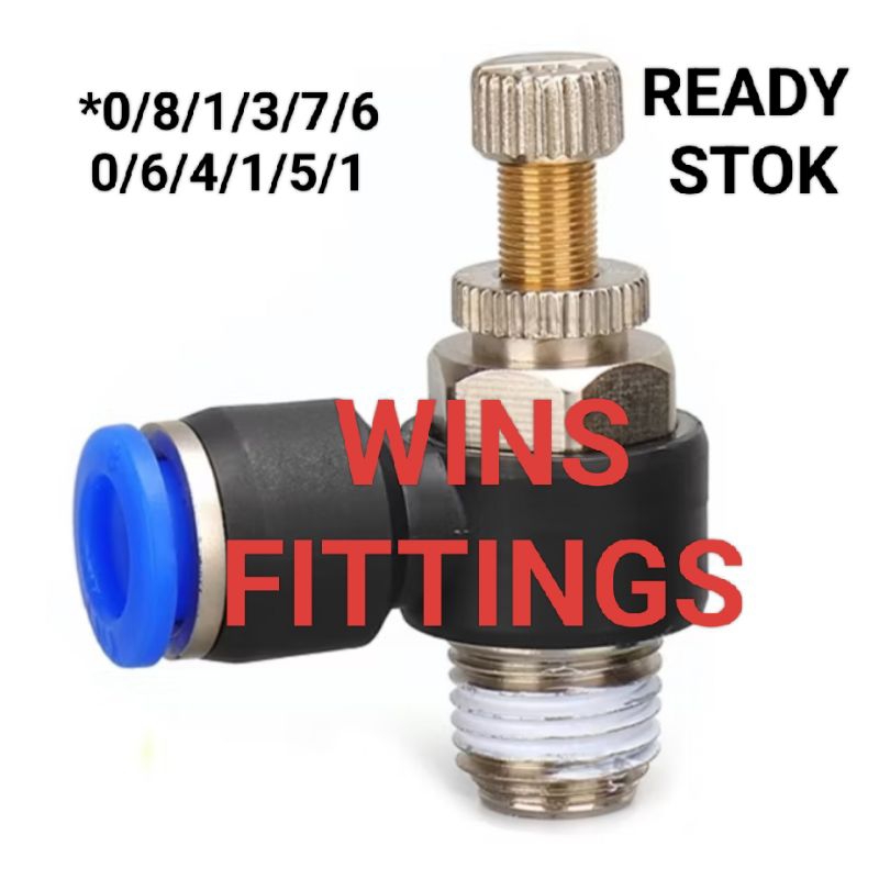 Pneumatic speed flow control valve M5 1/8" 1/4" 3/8" 1/2" x 4mm 6mm 8mm ...