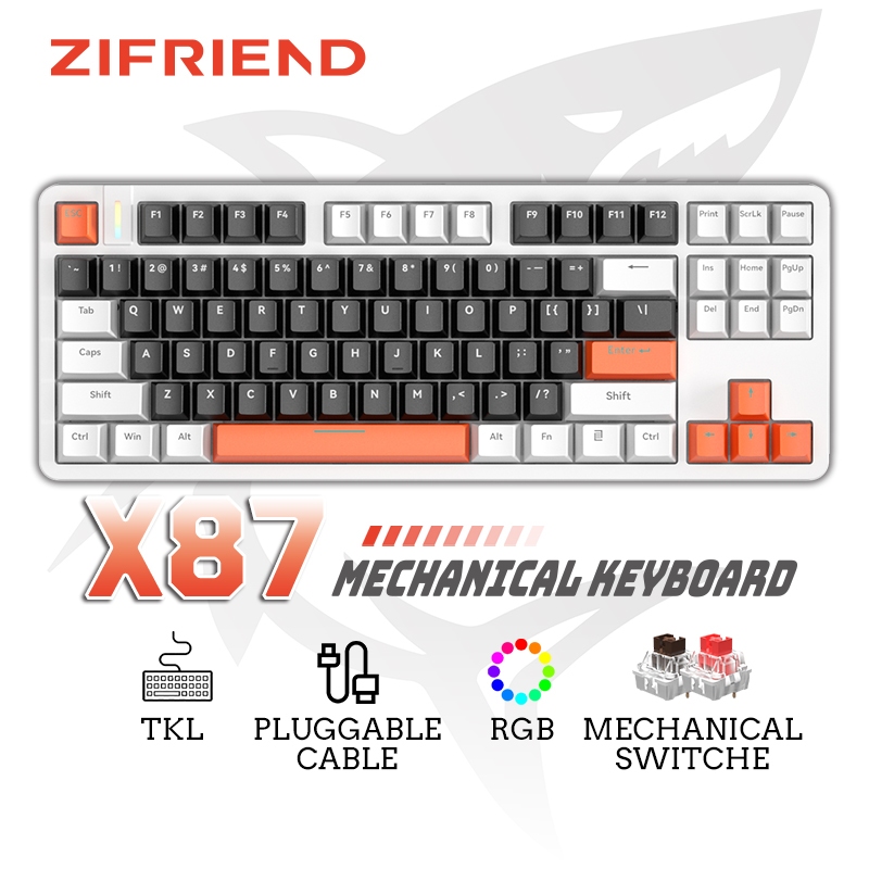 Zifriend X87 TKL 87 Keys Keyboard RGB Backlit Wired Red Brown Switch ...