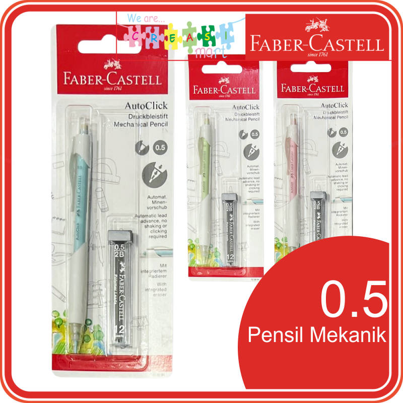 Faber Castell Mechanical Pencil 0.5mm Auto Click White Barrel + Extra ...