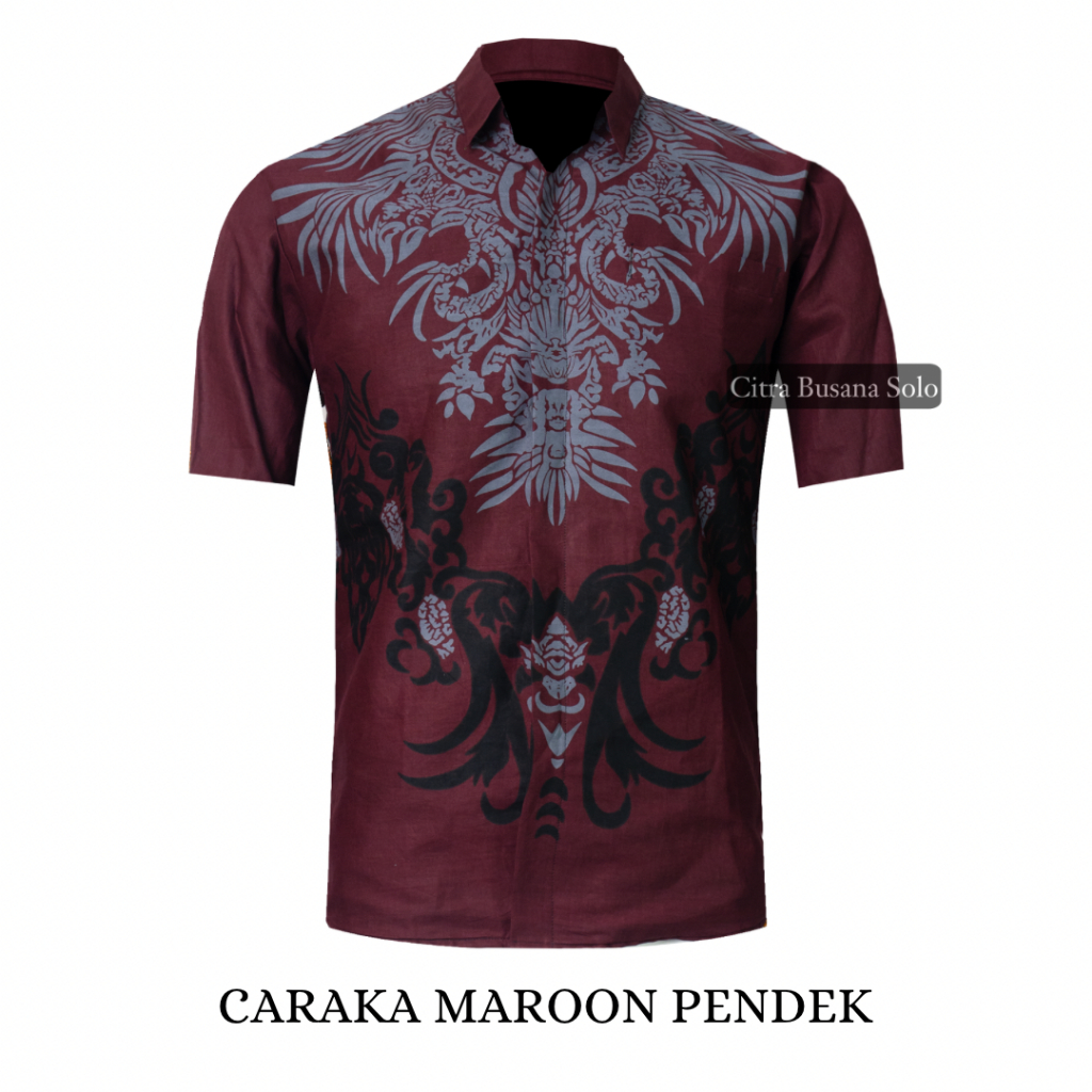 KATUN KEMEJA CARAKA MAROON SHORT Slimfit Men's Full Fur Batik Shirt ...