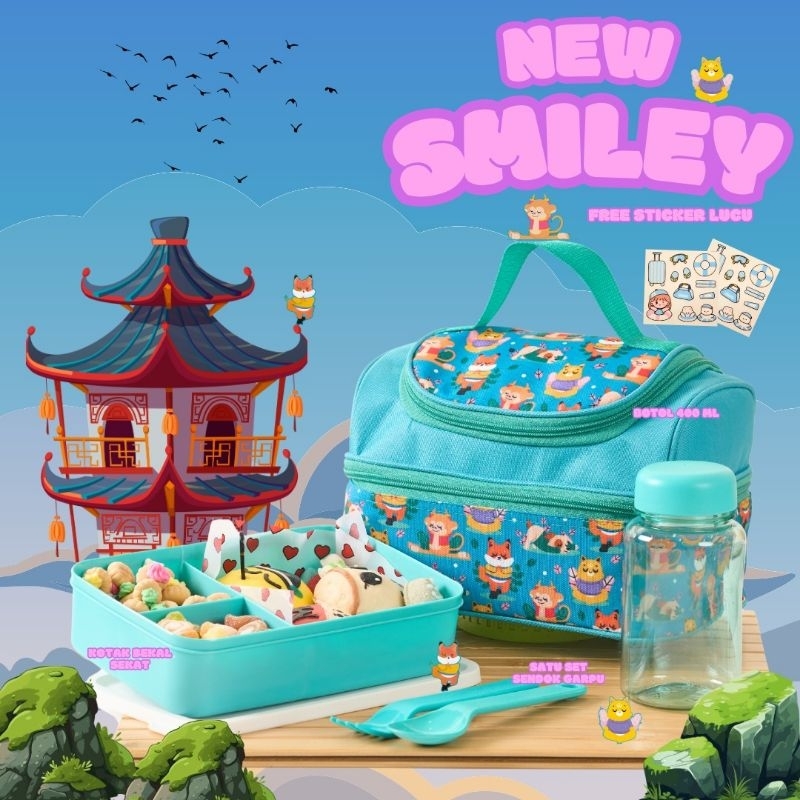 Ids New PREMIUM SMILEY Set Of 4pcs/bag With Lunch Box And Drink Bottle ...