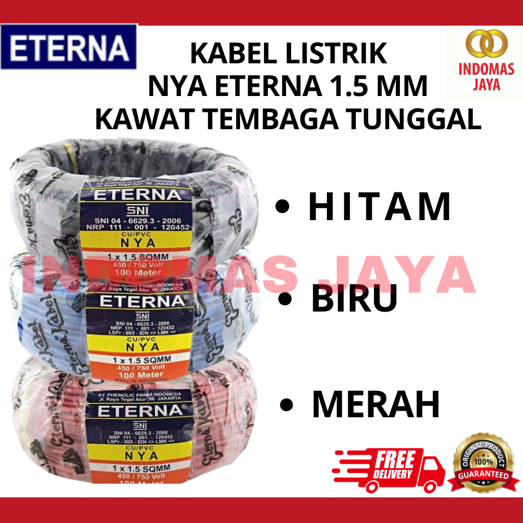 HITAM MERAH Eterna ELECTRICAL CABLE 1.5 MM RED / BLUE / BLACK SINGLE ...