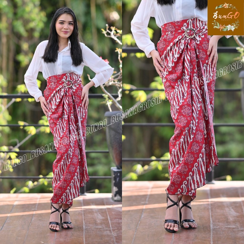 MERAH Red Wrapped BATIK Skirt With KEBAYA Bottoms FREE RING With Red ...