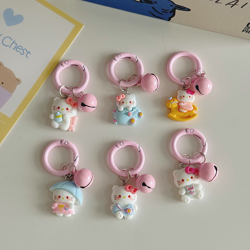 GANTUNGAN Hello Kitty / KT Bag Charm Keychain Accessories with Bells ...