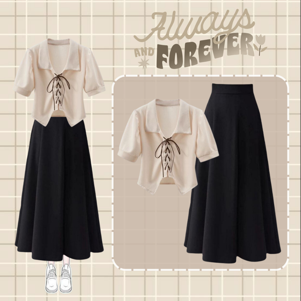 So - Winny Set | Chic Style Academia Simple Outfit (Blouse and Skirt ...