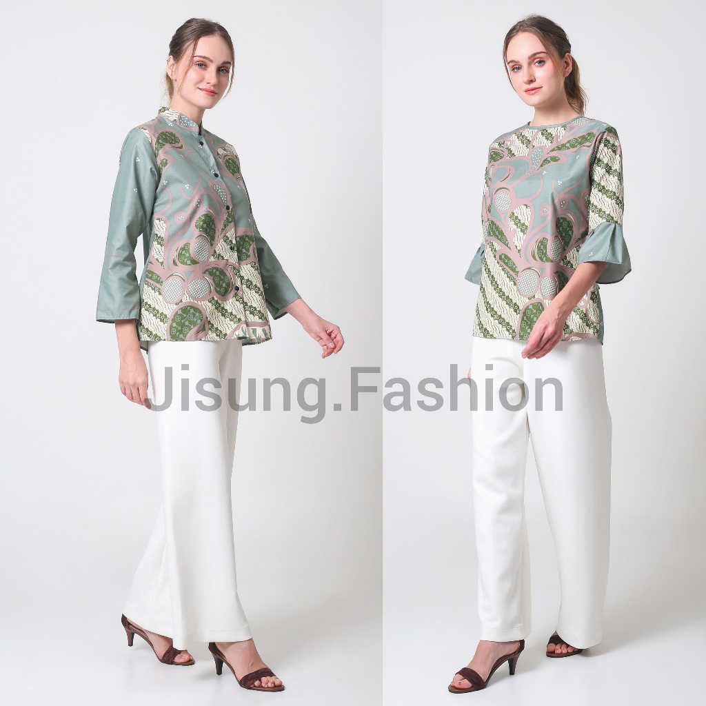 KEMEJA Modern Women's Work Sage Batik Top || Office Uniform Blouse ...