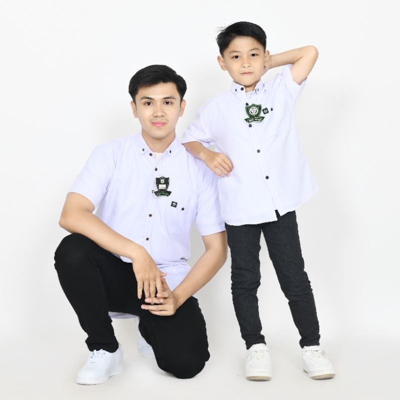 PUTIH KEMEJA KATUN Boy MOM White Short Poplin Plain Shirt Couple Father ...