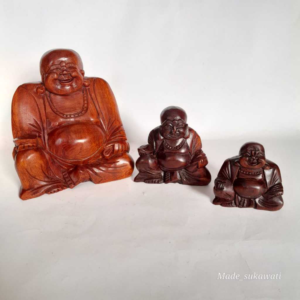 KAYU Pekong's wooden statue sitting laughing, handmade Balinese ...