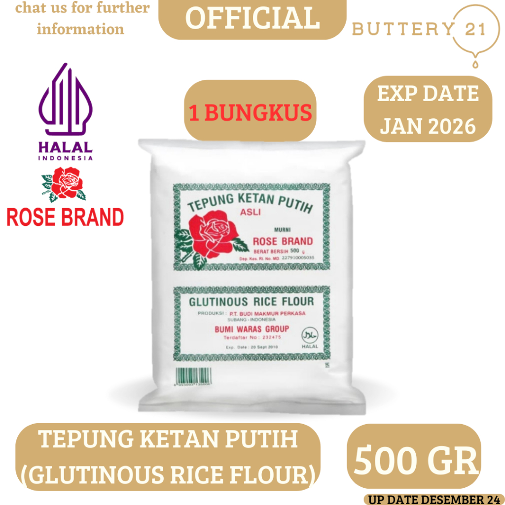 PUTIH Rose BRAND TIGHT FLOUR 500 GR (GLUTINOUS RICE FLOUR)/WHITE TIGHT ...