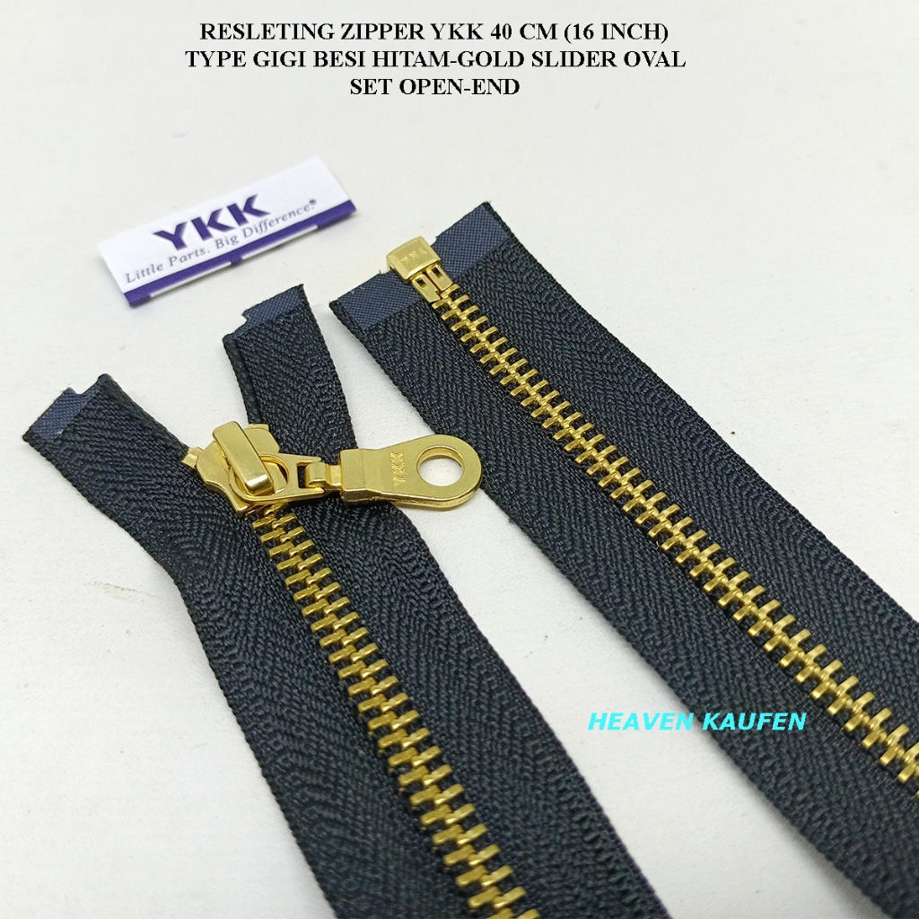 HITAM Ykk Zipper Zipper 40 cm Or 16 inch Black Gold Oval Slider Type ...