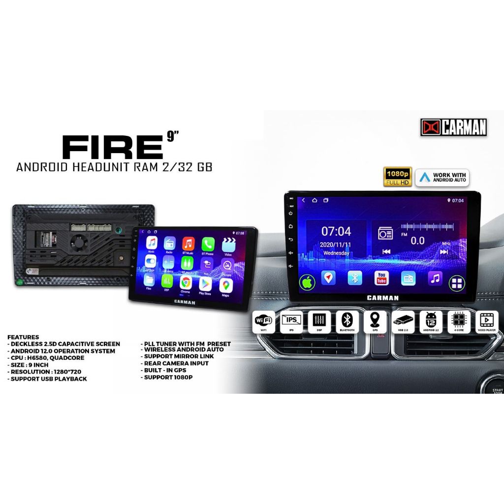 Carman FIRE ANDROID Head Unit 9 inch RAM 2/32 / ANDROID CAR TV | Shopee ...