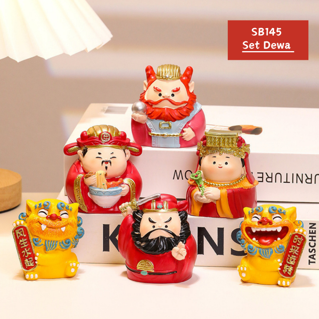 Miniature STATUE OF 4 GODS AND 2 LION SET OF REJEKI LUCK DISPLAY ...