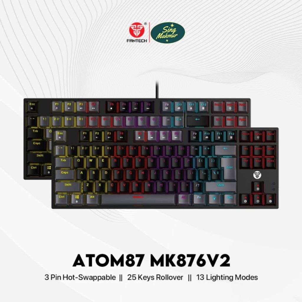 HITAM Fantech ATOM87 MK876 RGB Gaming Mechanical Keyboard TKL - Black ...