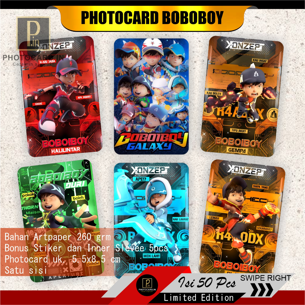 Photocard Boboiboy contains 50 pcs (Free Stickers and Inner Slevee 5 ...