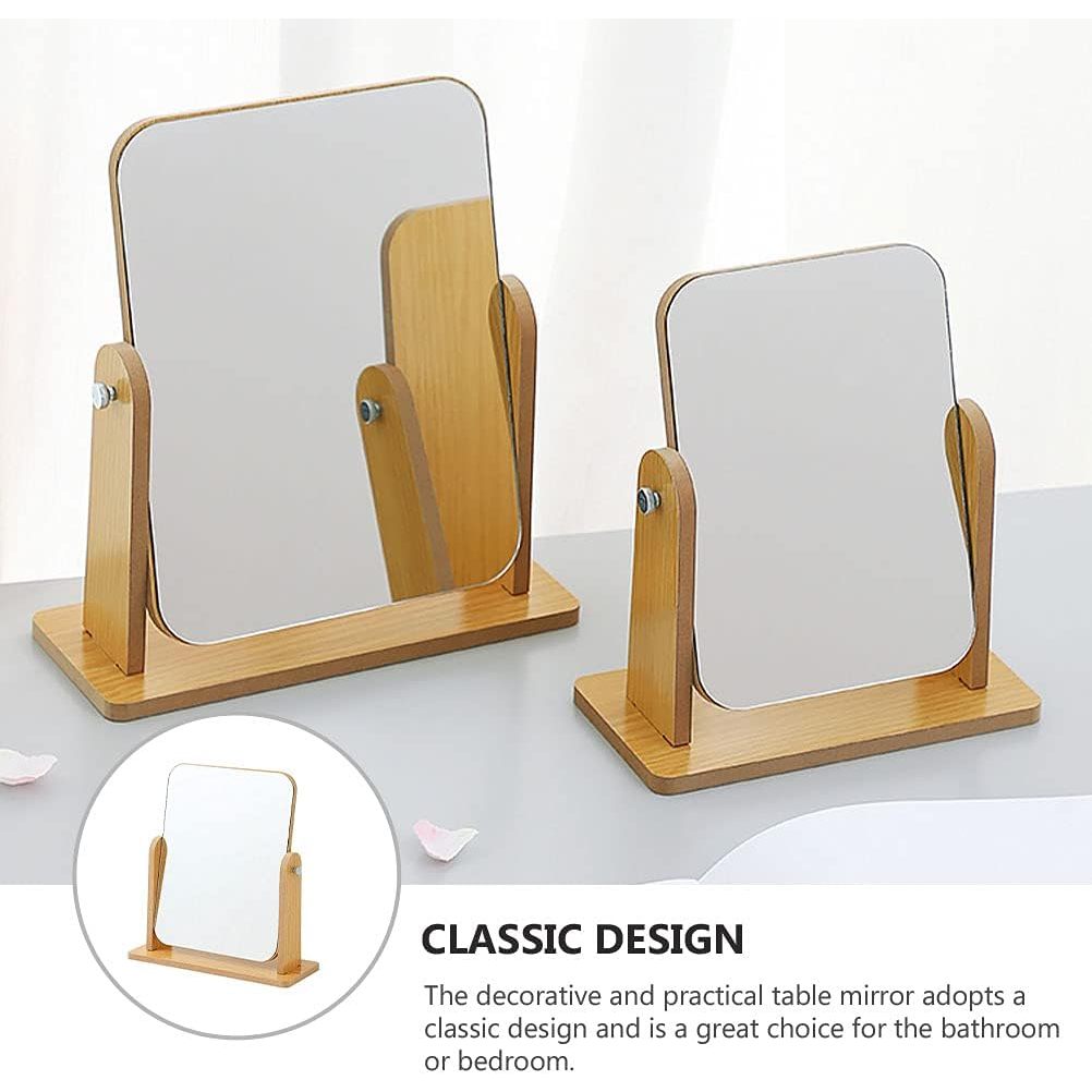 KAYU Aesthetic Rotating Wooden Frame Table Decorative Mirror | Shopee ...