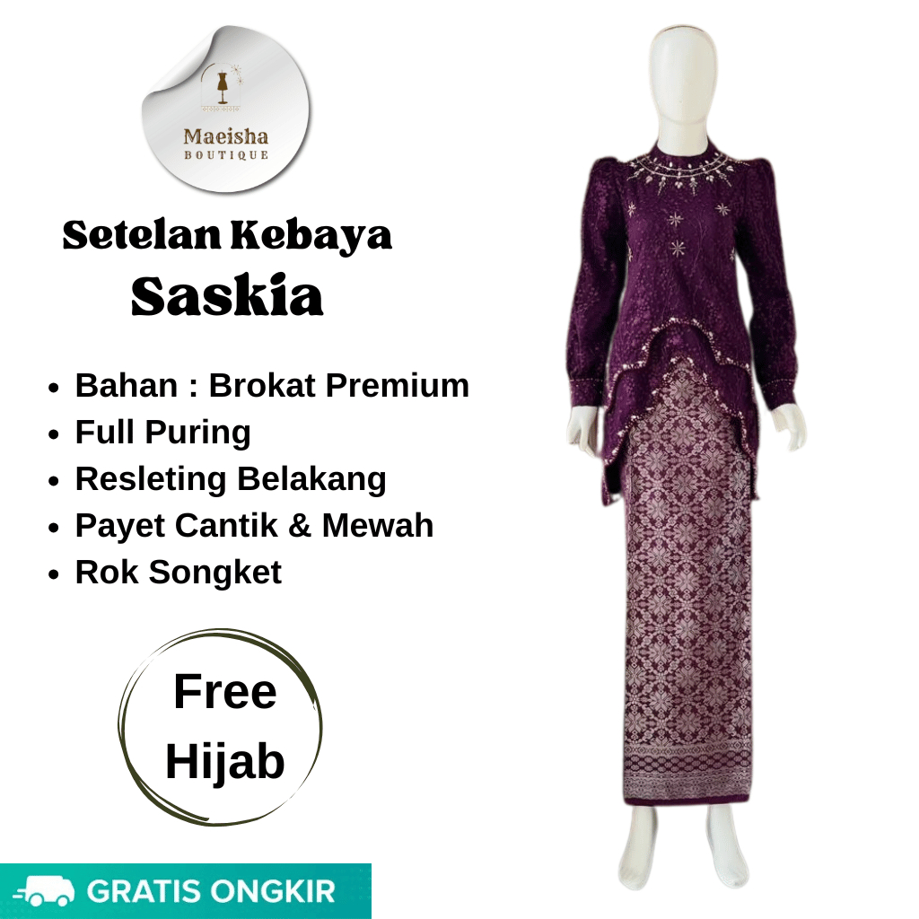 Saskia Kebaya Set Songket Skirt Free Hijab / Brukat Kebaya / Modern ...