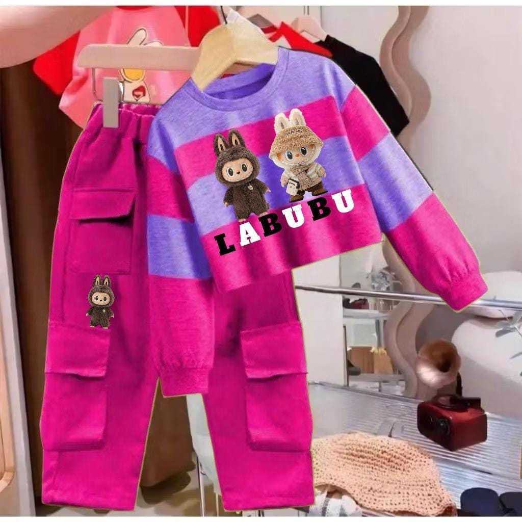 Oneset Viral Suit for Girls Labubu Model strip Cargo Model Crop Clothes ...