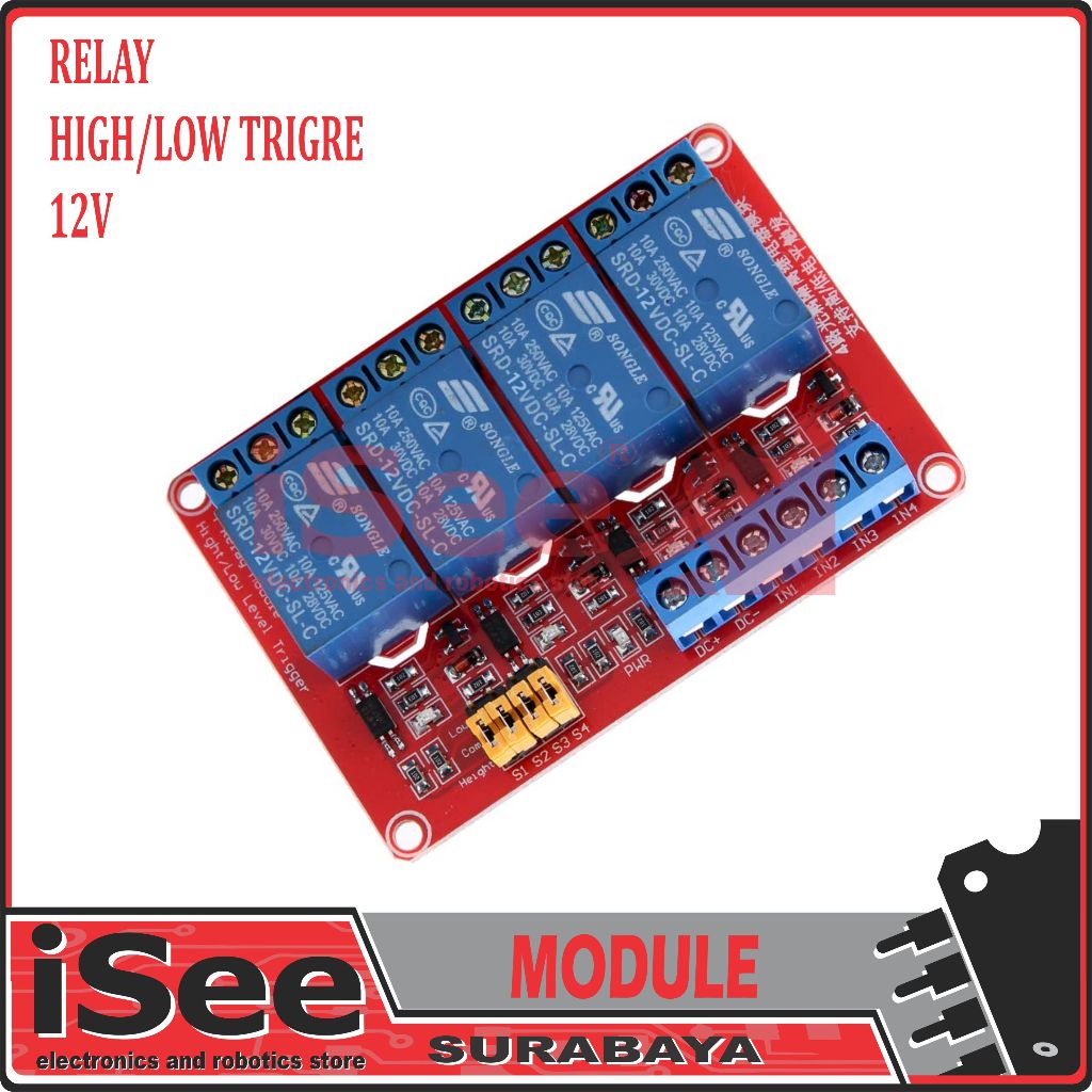 4 Channel Relay Optocoupler Module 12V Red Board Version active HIGH ...
