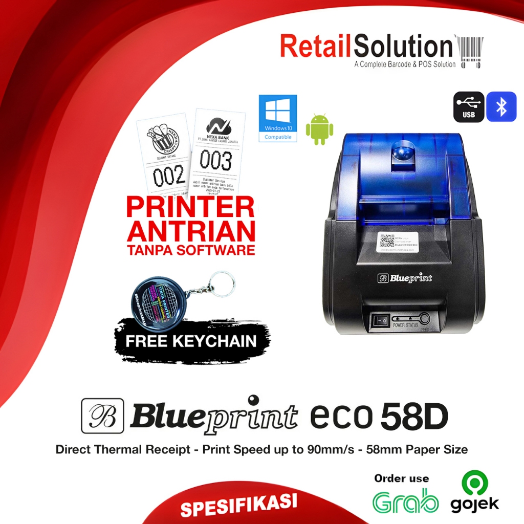 58mm USB Bluetooth Thermal Queue Printer - Blueprint ECO58D ECO-58D / Unicorn C58XSQ C-58XSQ ...