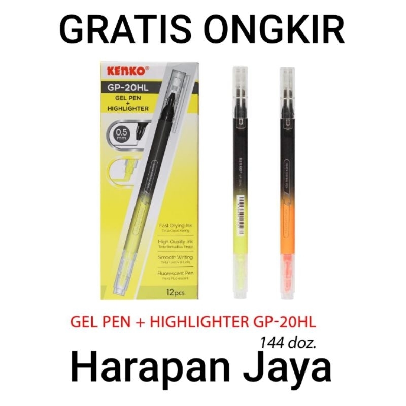STABILO Gel Pen GP-20HL Highlighter KENKO 0.5mm Gel Pen & Highlighter 2 in 1 Per Dozen (CONTAINS ...