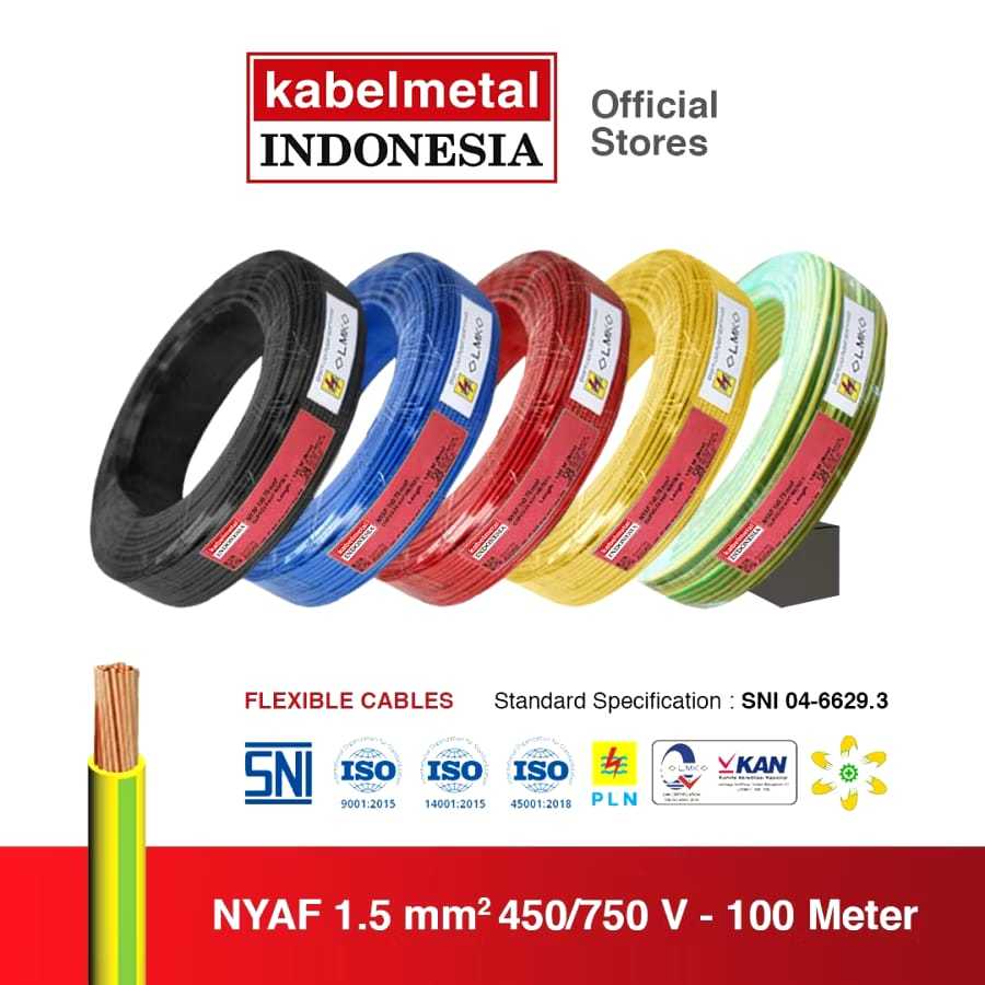 Indonesian Metal Cable - NYAF 1.5 mm2 / 1.5 mm2 100 Meters - Indonesian ...