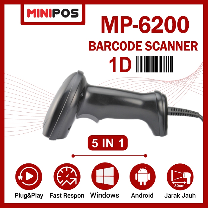 Barcode Scanner 1D MiniPOS MP-6200 Manual Scan Fast Sharp USB Laser ...