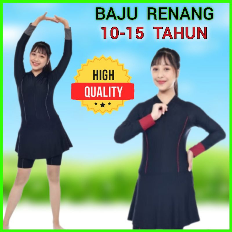 HITAM 10-15 YEARS Newest Girls Swimsuit PREMIUM 1 One Piece Black PLAIN ...