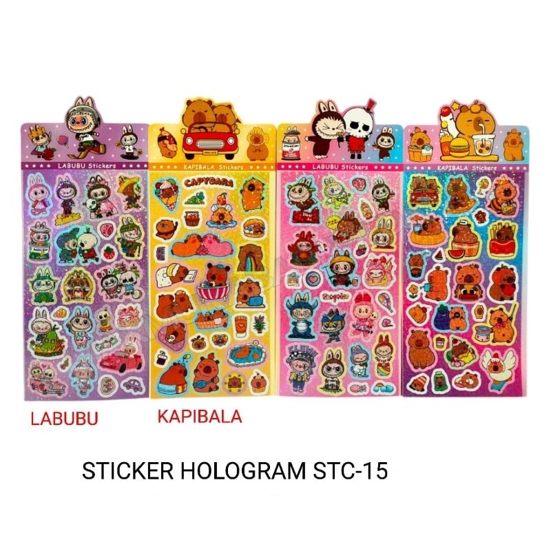 (1Lbr) Labubu Capybara Sticker Cute Hologram Glitter Sticker DIY ...