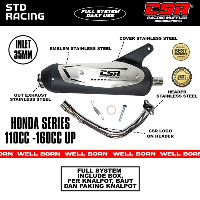 Csr MUFFLER EXHAUST CSR MUFFLER RACING FULL SYSTEM FOR HONDA SERIES PCX 150 PCX 160 BEAT NEW ADV ...