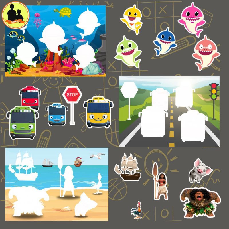 Montessori Educational Toy Stickers Tayo, baby shark, Moana series ...