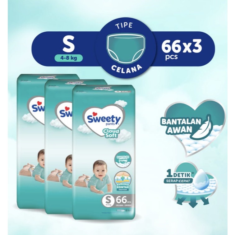 (NEW) Baby Diapers - Sweety Silver Pants Cloud Soft S 66s (1 pack ...