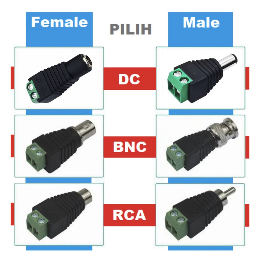 Jack DC Female Male RCA Connector CCTV Camera Connector for Girls and ...