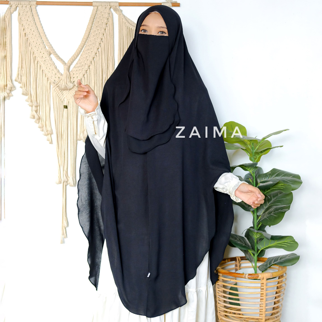 HITAM Khimar Instant Non Pad Baby Crinkle Black Syari Instant Long Veil ...