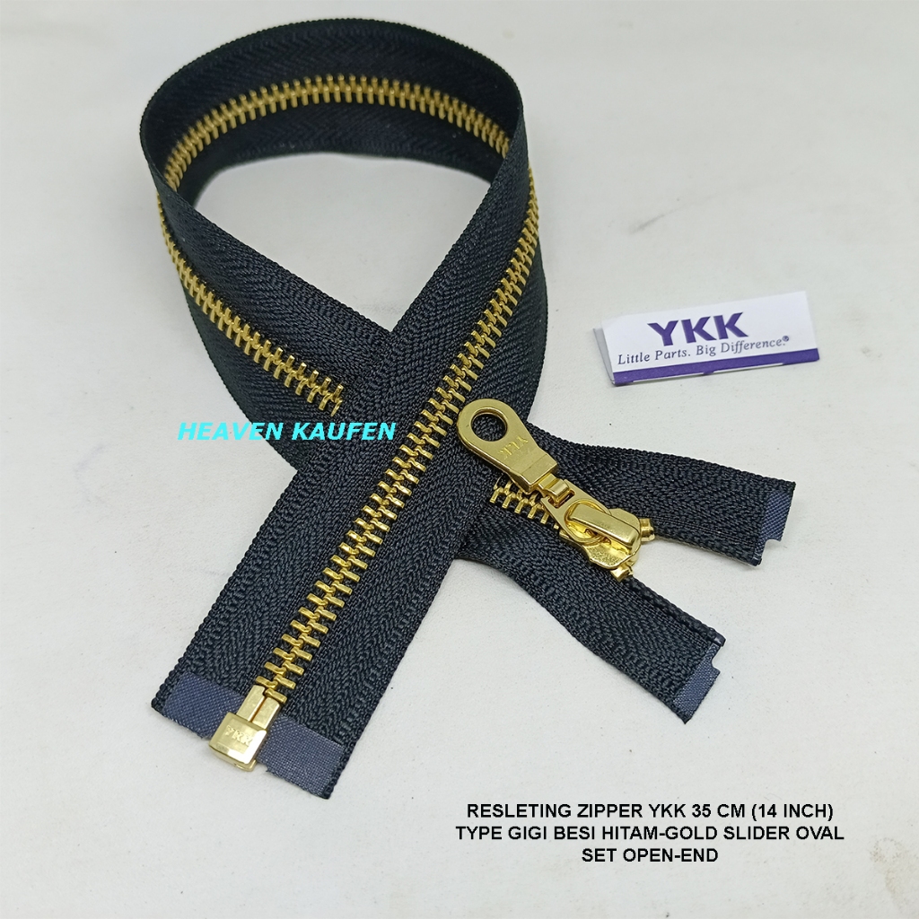 HITAM Ykk Zipper Zipper 35 cm Or 14 inch Black Gold Oval Slider Type ...