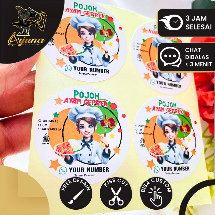 9-15 Arjuna Sticker Custom Food Sticker Box Catering Geprek Chicken ...