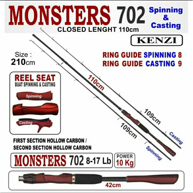 Kenzi Monsters 702 fishing rod | Can be 2 types (2 reel seats) Spinning ...