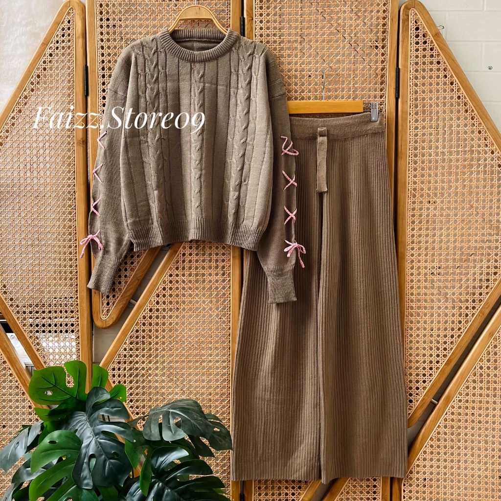 One SET MONAY VICTORIA CULOT PANTS SET KOREAN CABLE STRAP KNITTED ...