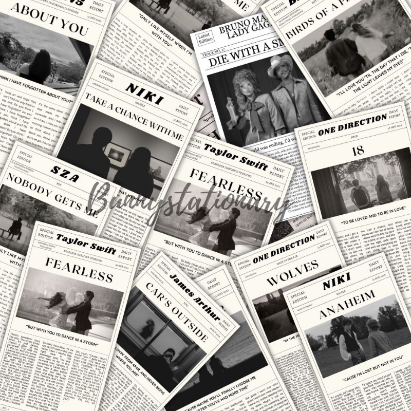 16pcs Song Newspaper Style Sticker / Song Sticker Set / Music Playlist ...