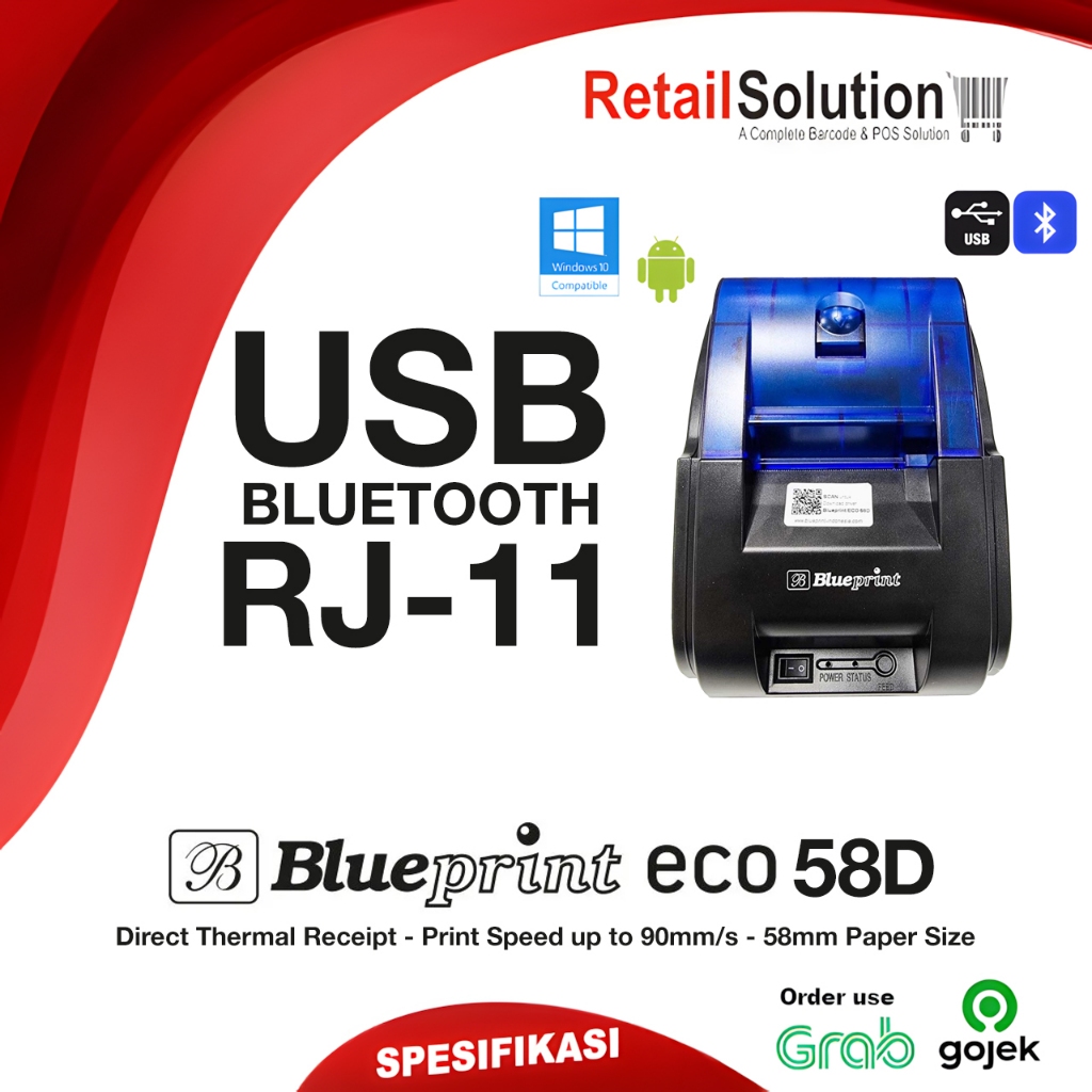 Rj11 Bluetooth Thermal Cash Register Printer - Blueprint ECO58D ECO-58D ...