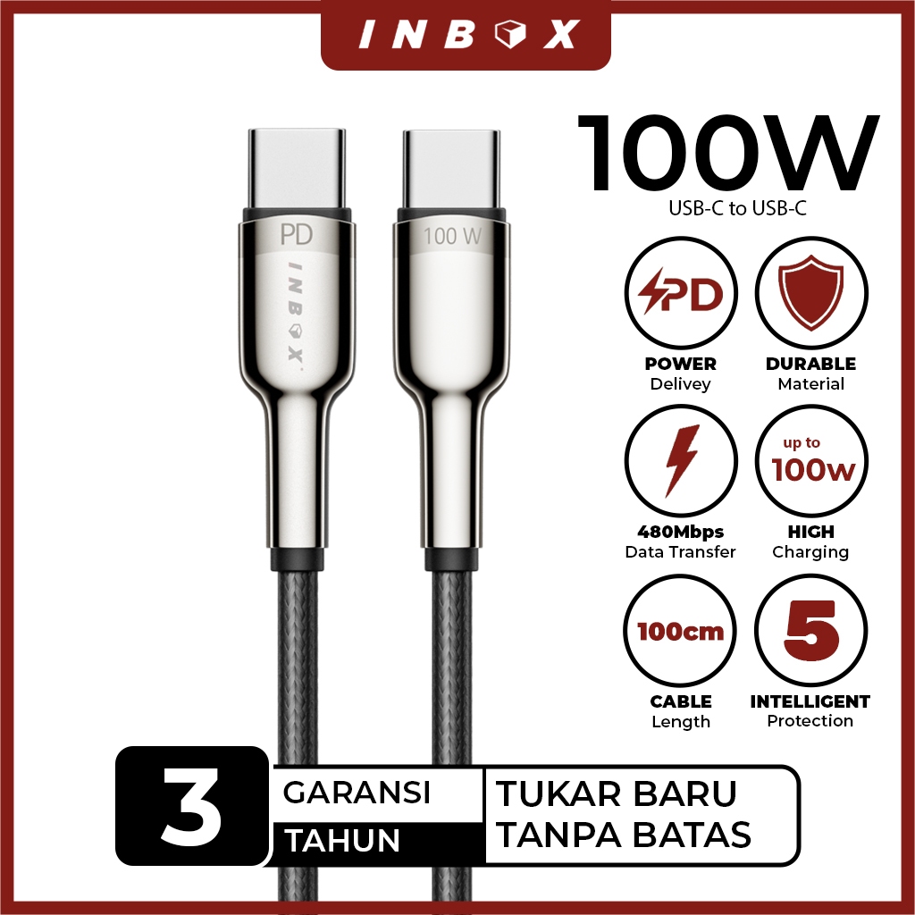 Inbox PDC-4 Data Cable 100W Type C to Type C Fast Charging USB 2.0 ...