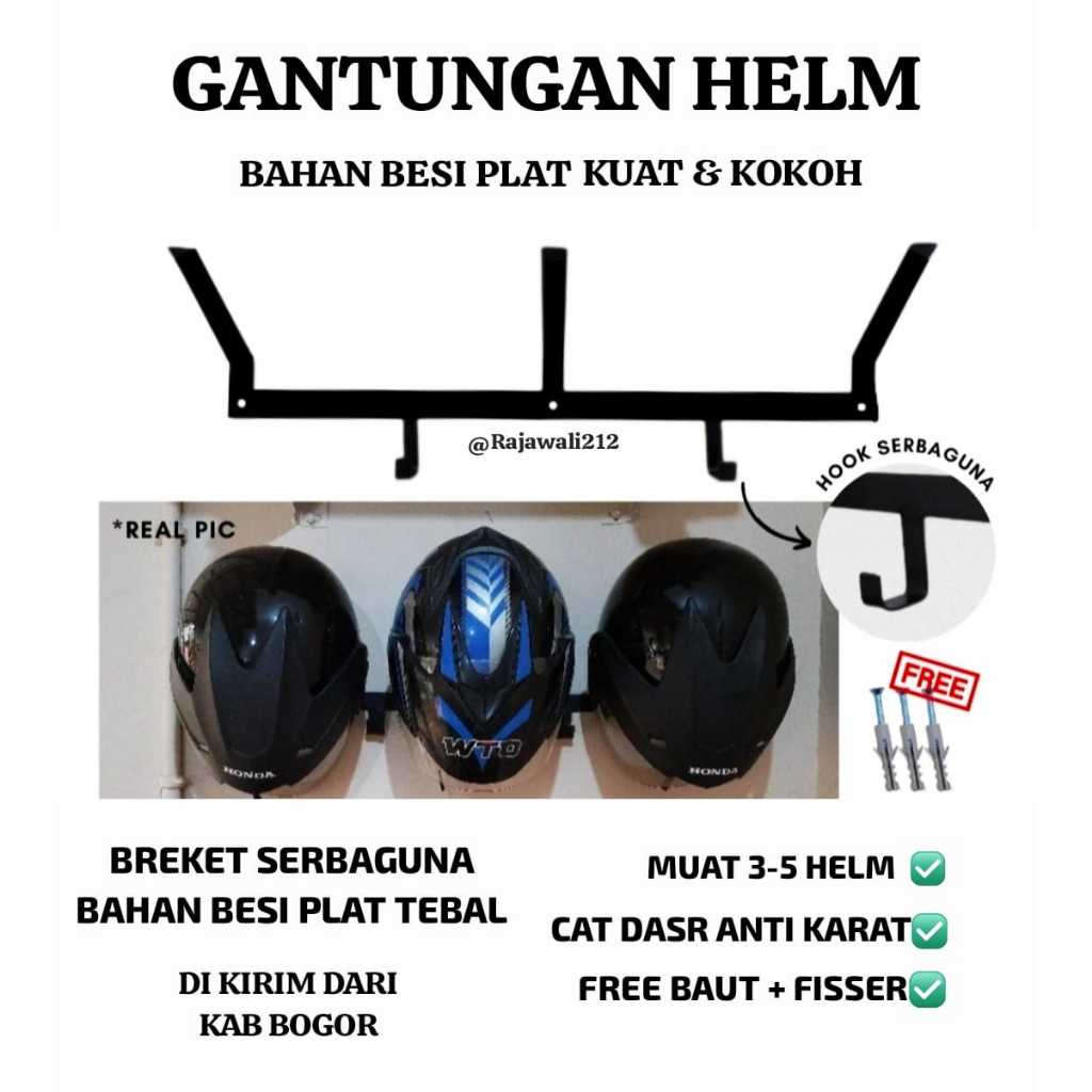 GANTUNGAN Wall HELMET HANGER HELMET STORAGE RACK Helmet Hanger / Wall ...