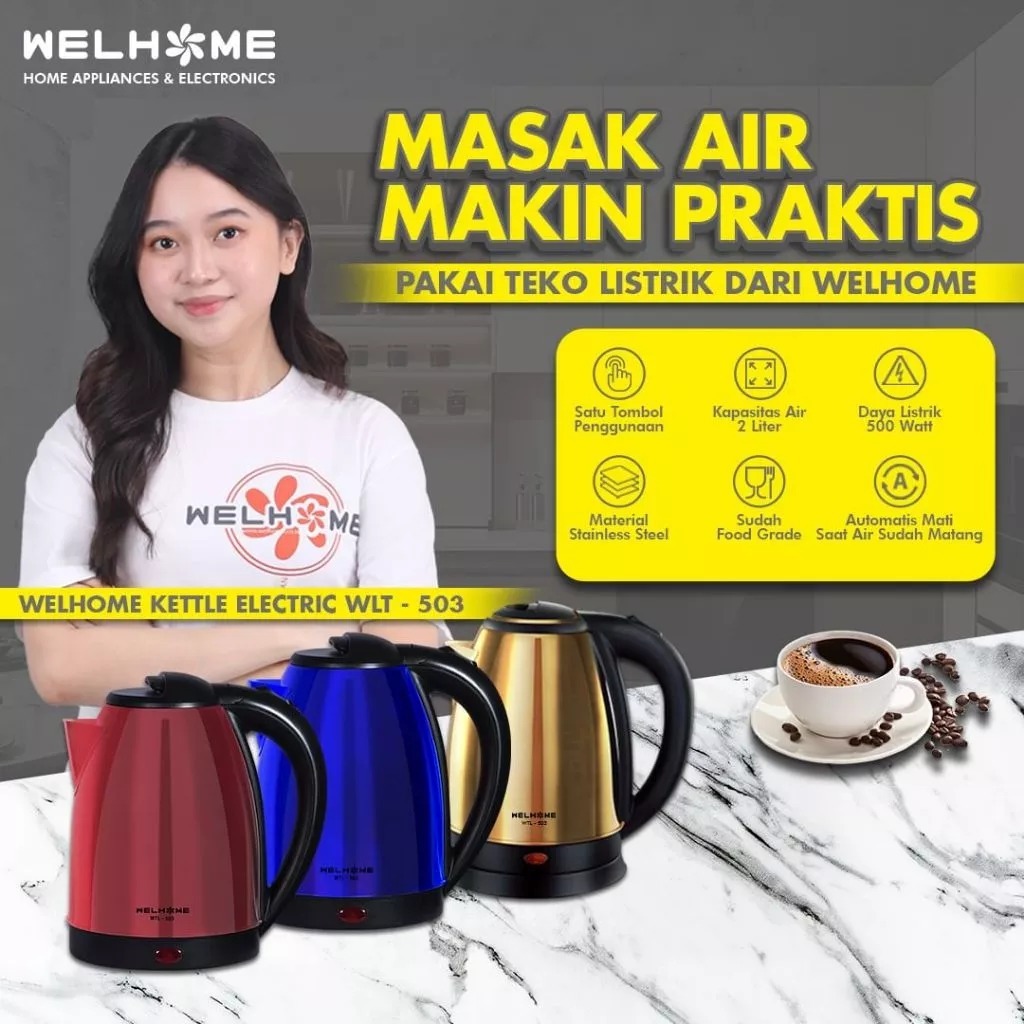 MERAH Welhome Kettle 2 Liter Electric Kettle WLT / WTL 503 Stainless ...