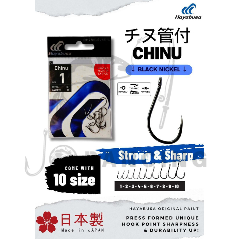 HAYABUSA CHINU Fishing Hook WITH RING Black Nickel Strong and Sharp ...