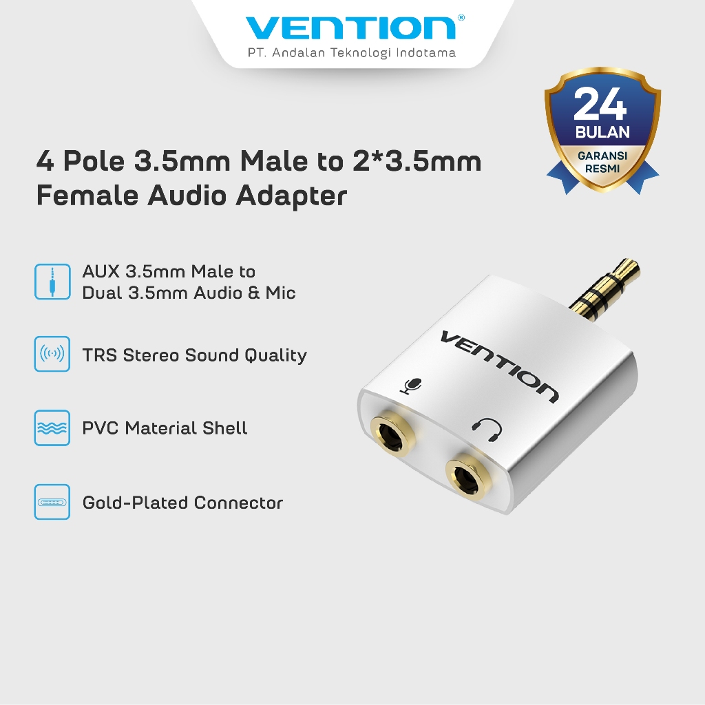 Vention Audio Splitter Adapter 3.5mm Male to dual Female 4pole - BDB ...
