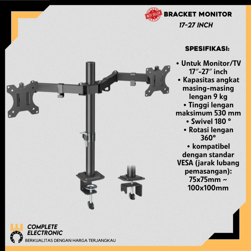 Monitor Bracket Dual Monitor Bracket 17 20 24 27 inch Swivel Rotate ...