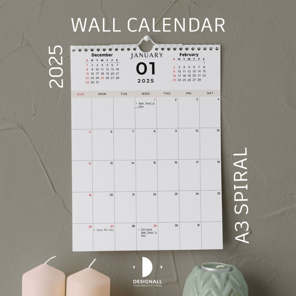 Aesthetic WALL CALENDAR DESIGNALL 2025 A3+ SPIRAL DM | Shopee Philippines
