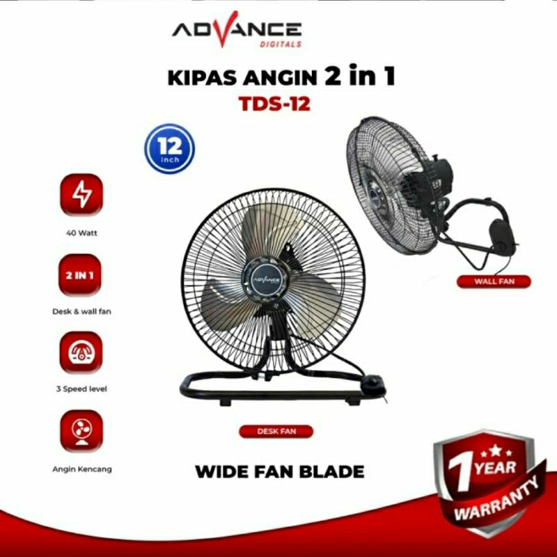 Advance TDS-12 Table & Wall Fan 2in1 Desk Wall Fan 12" Official SNI ...