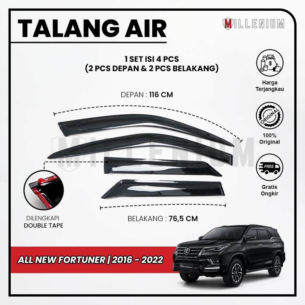 Toyota All New FORTUNER Car Door Water Gutters 2016 - 2022 Slim Model ...