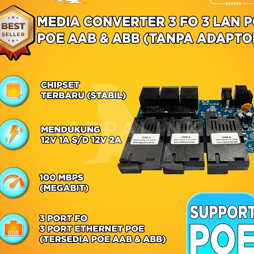 Media Options Converter 3 FO 3 LAN 3 SC 3 RJ45 3F3E 11 Mbps POE PCB ...