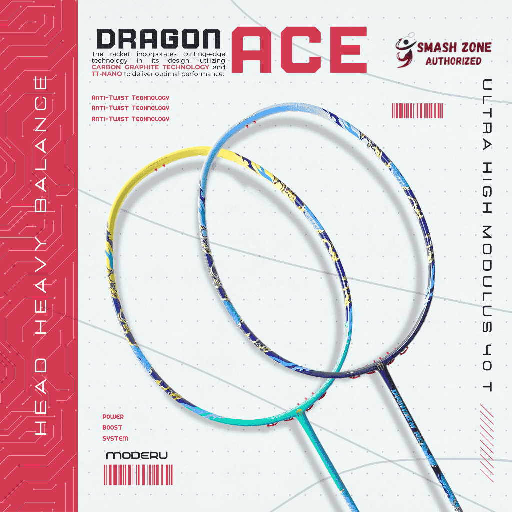 Moderu Dragon Ace Badminton Racket Original 5U Ultra High Modulus ...